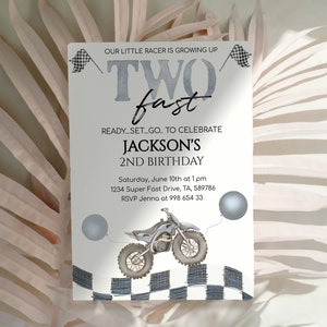 Two Fast Birthday Invitation Dirt Bike. Rally Race Course Invitation ...
