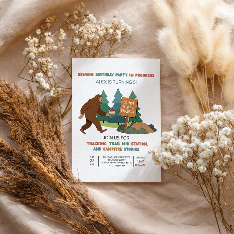 Bigfoot Birthday Invitation Template, Editable Sasquatch Party Invite ...