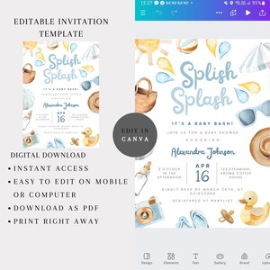 Splish Splash Baby Shower Invitation and Phone Invite, Summer Baby ...