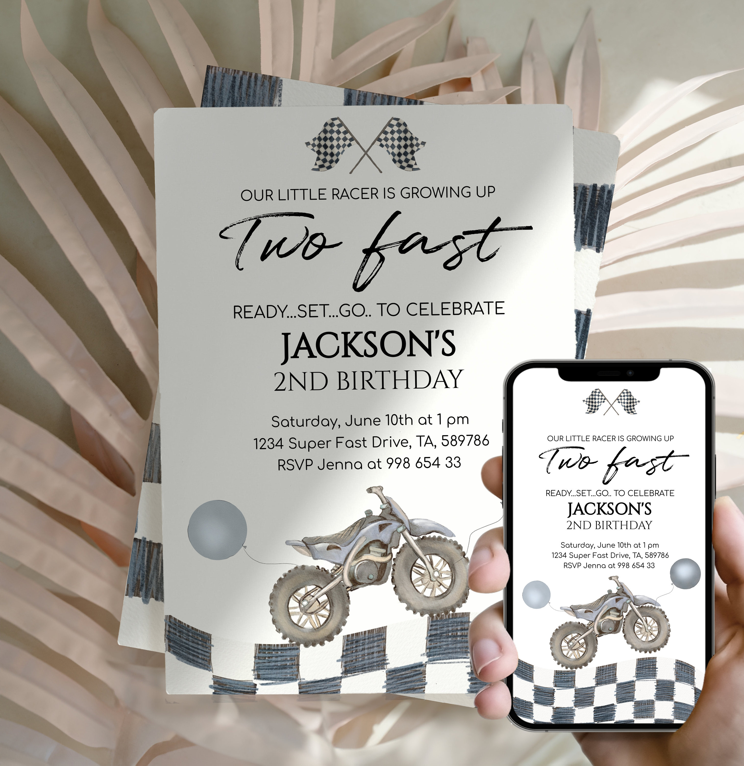 Two Fast Birthday Invitation Dirt Bike. Rally Race Course Invitation ...