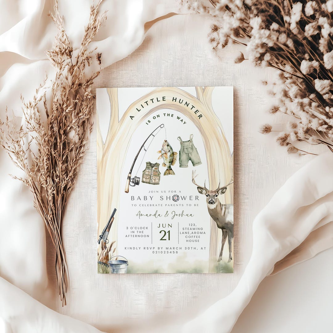 Hunting and Fishing Baby Shower Invitation and Phone Invite. A Little ...