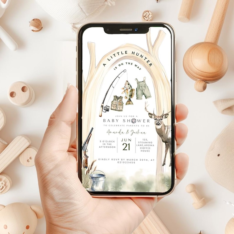 Hunting and Fishing Baby Shower Invitation and Phone Invite. A Little ...