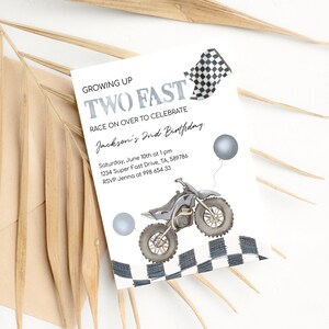 Two Fast Birthday Invitation Dirt Bike. Rally Race Course Invitation ...