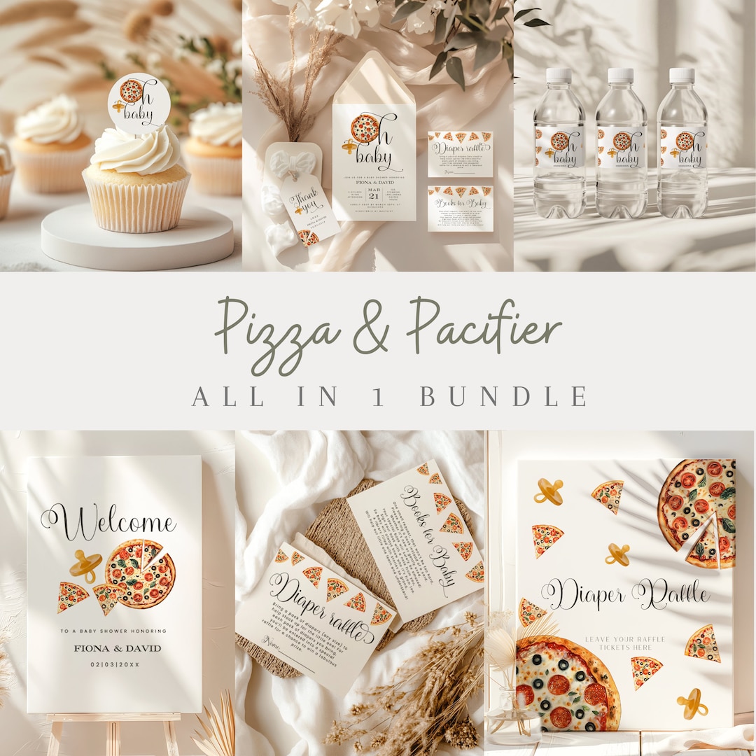 Pizza and Pacifier Baby Shower Invitation Bundle, Baby Shower Invite ...