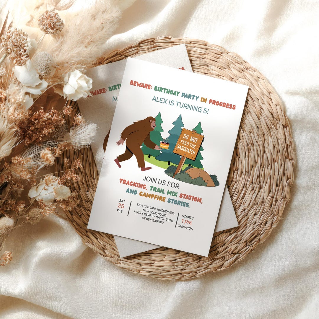 Bigfoot Birthday Invitation Template, Editable Sasquatch Party Invite ...