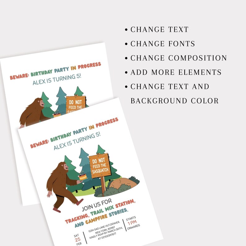 Bigfoot Birthday Invitation Template, Editable Sasquatch Party Invite ...