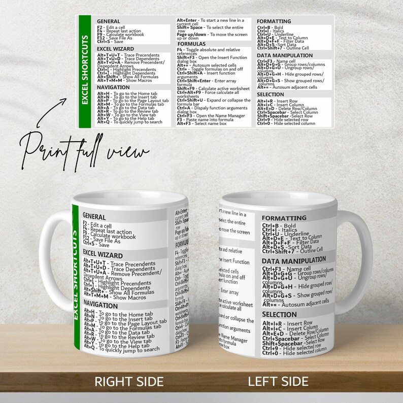 Excel Shortcuts Mug Excel Ceramic Cup Personalised Gift - Etsy