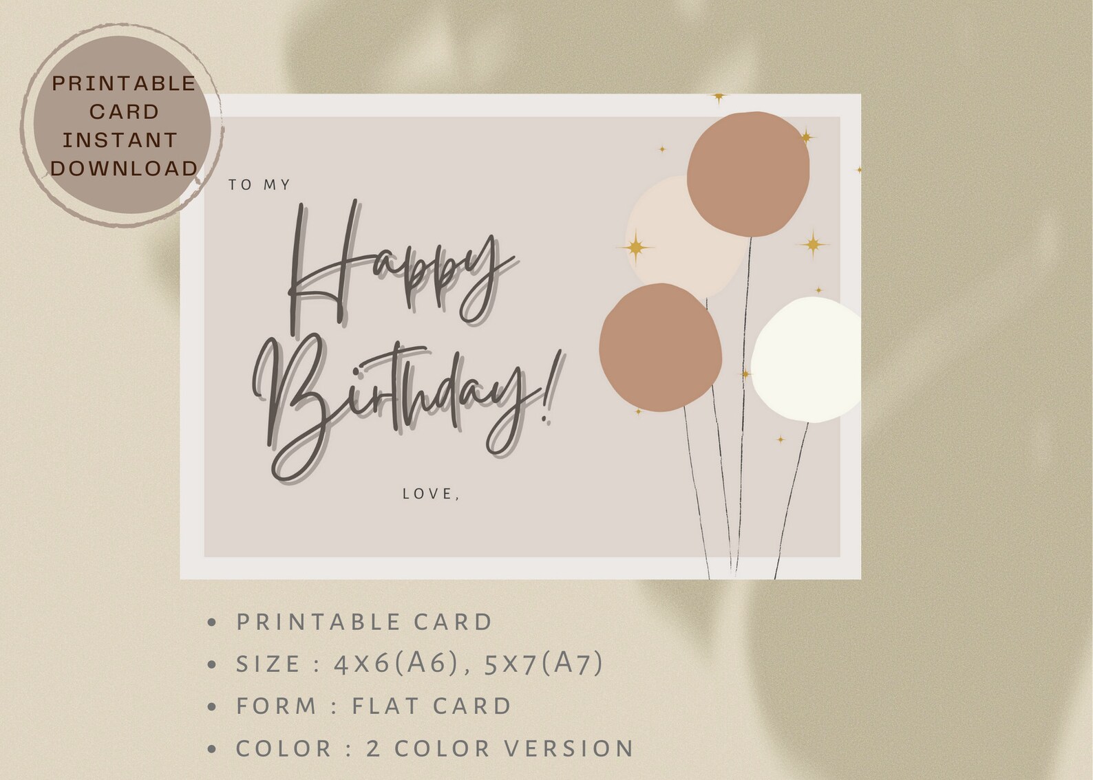Happy Birthday Printable Card Balloon Card Template 4x6 | Etsy