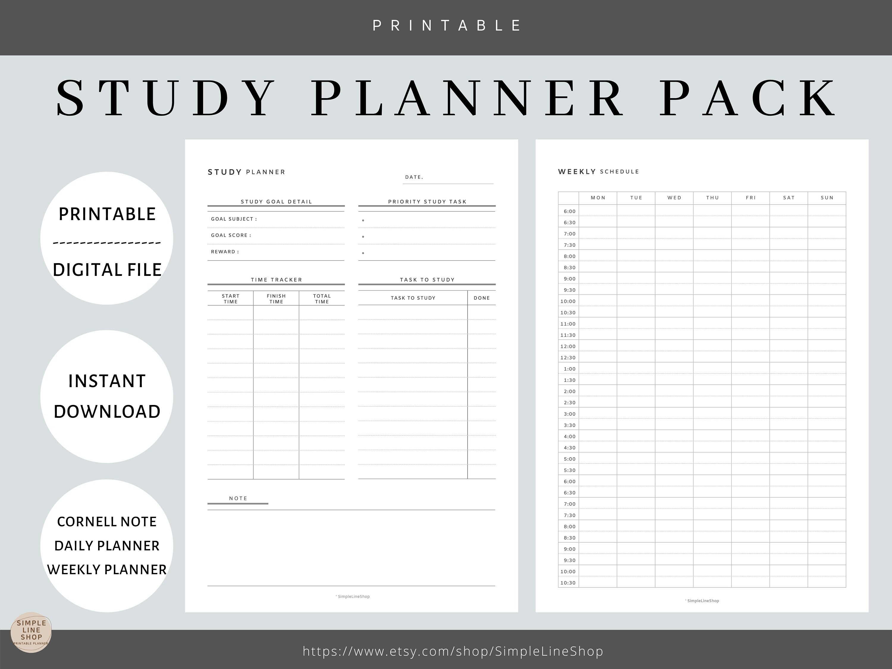Planificador de estudio imprimible para estudiante / Paquete | Etsy Planificador de estudio imprimible para estudiante / Paquete | Etsy