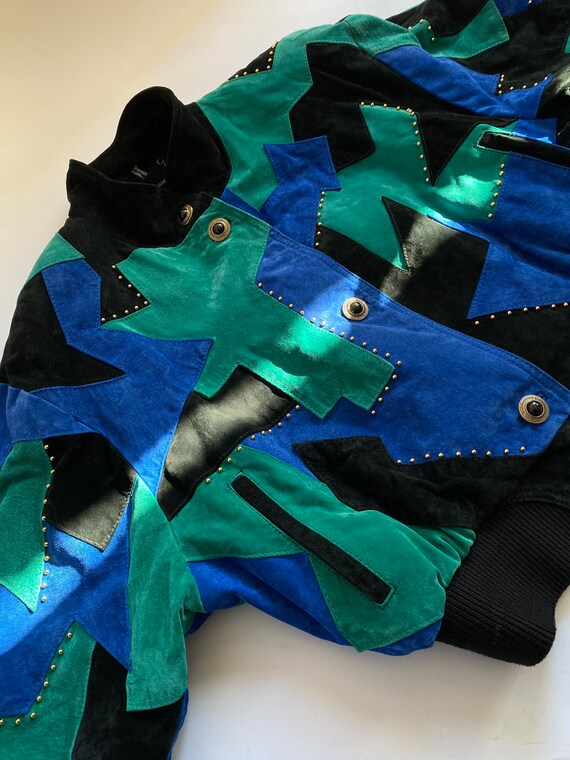 Rare vintage patchwork leather bomber jacket with stu… - Gem