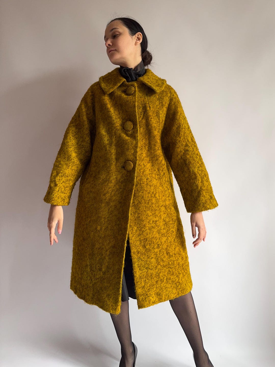1960s Mustard Yellow Wool Cocoon Coat/ Vintage Swing Coat With ...