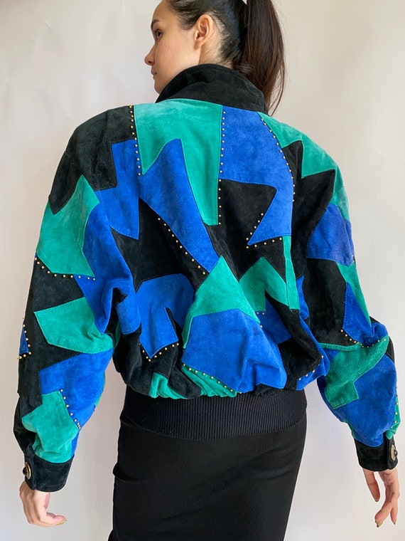 Rare vintage patchwork leather bomber jacket with stu… - Gem