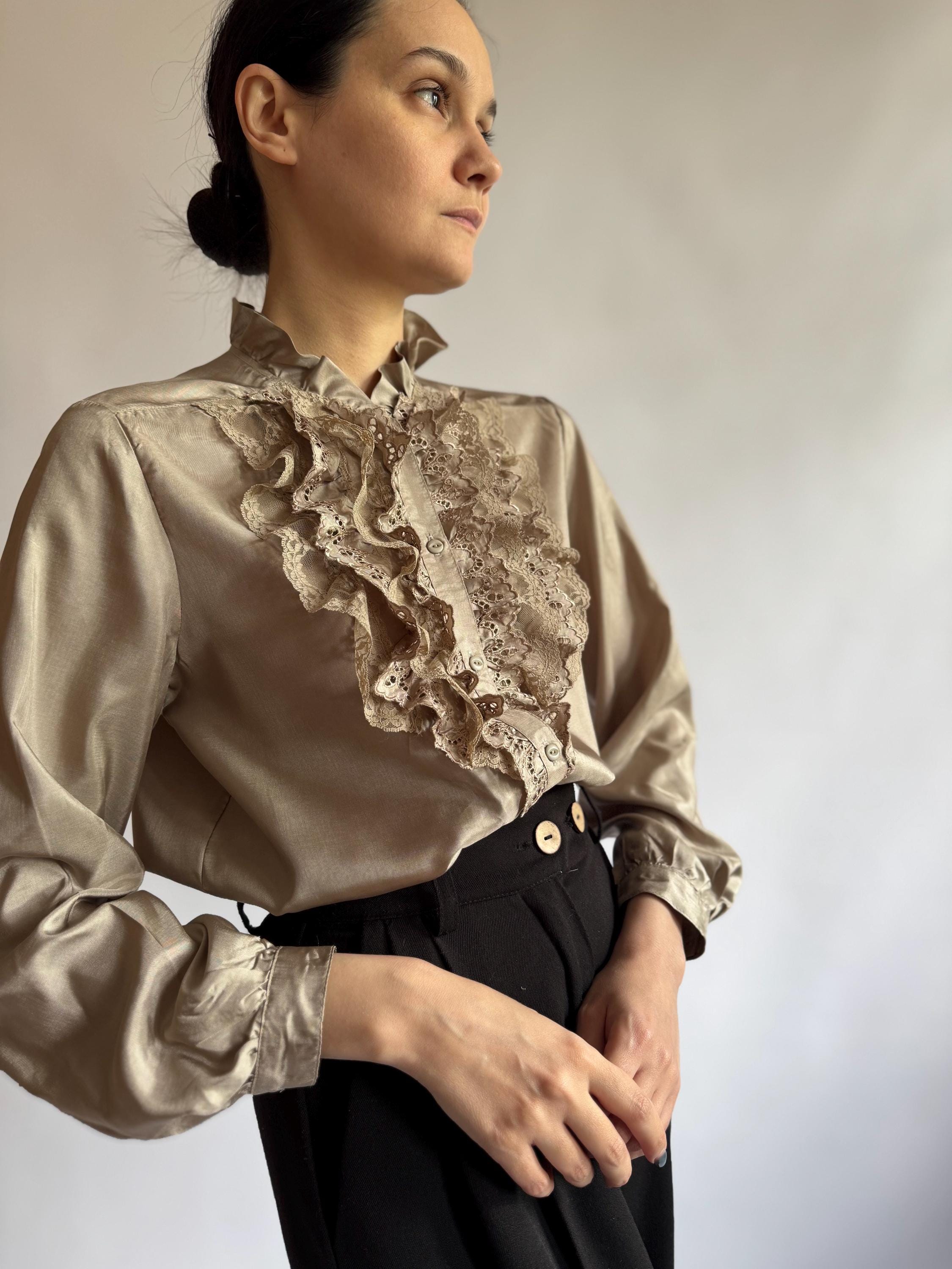Vintage Japanese Ruffle Blouse With Lace Front/ 1980s/ Romantic ...