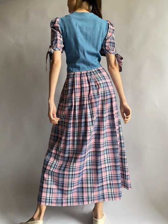 Vintage Bavarian dress dirndl/ 1980s/ denim, plaid/ U… - Gem