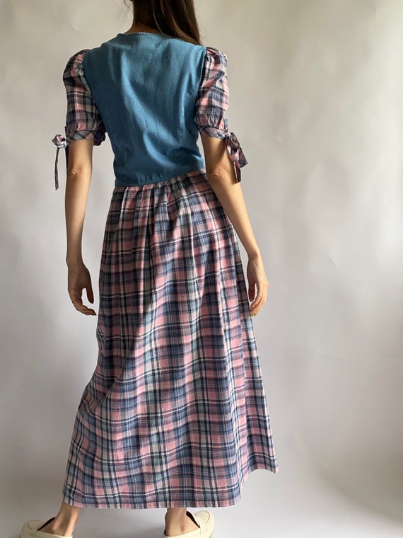 Vintage Bavarian dress dirndl/ 1980s/ denim, plaid/ U… - Gem