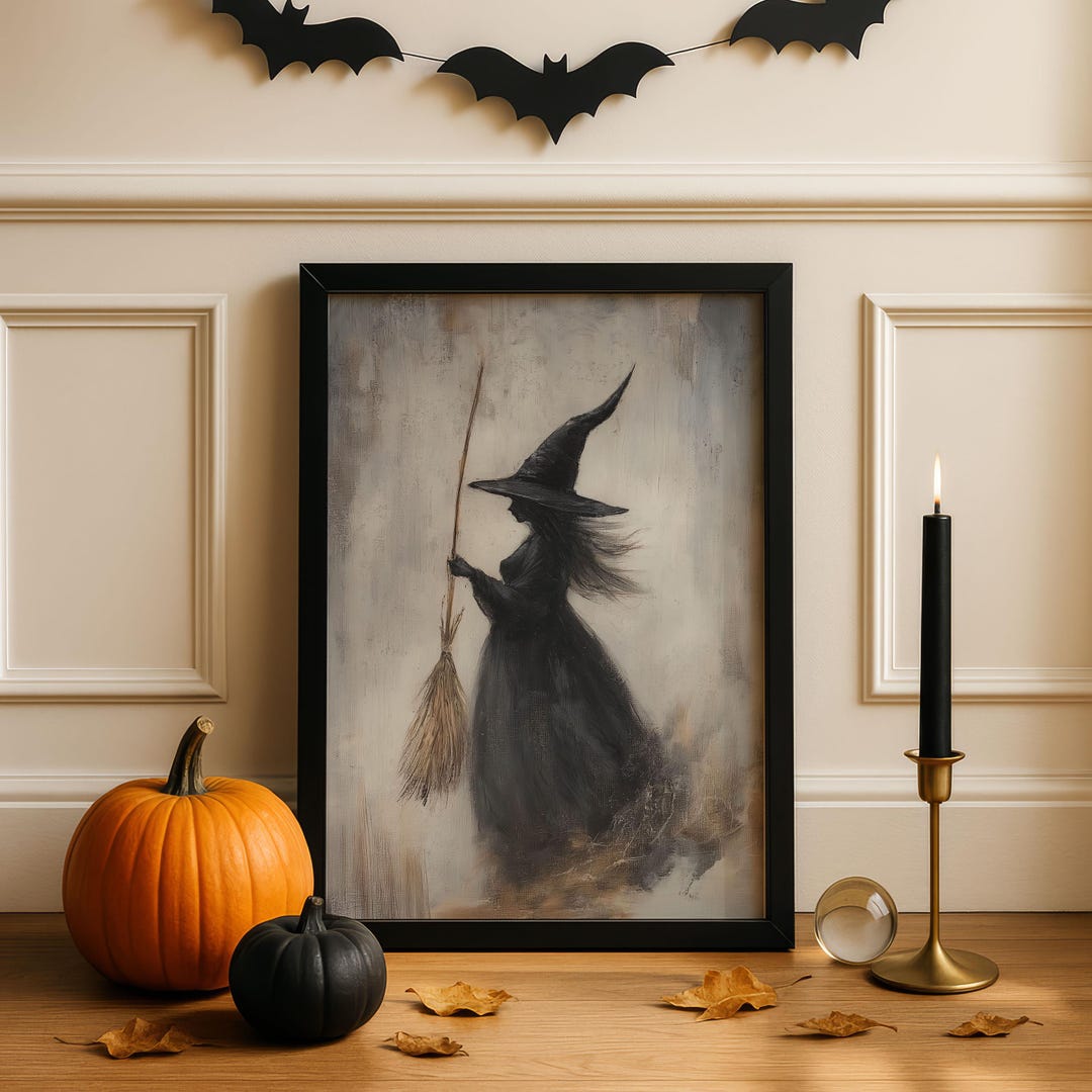 Vintage Halloween Witch Framed Poster - Spooky Home Decor - Ready to ...