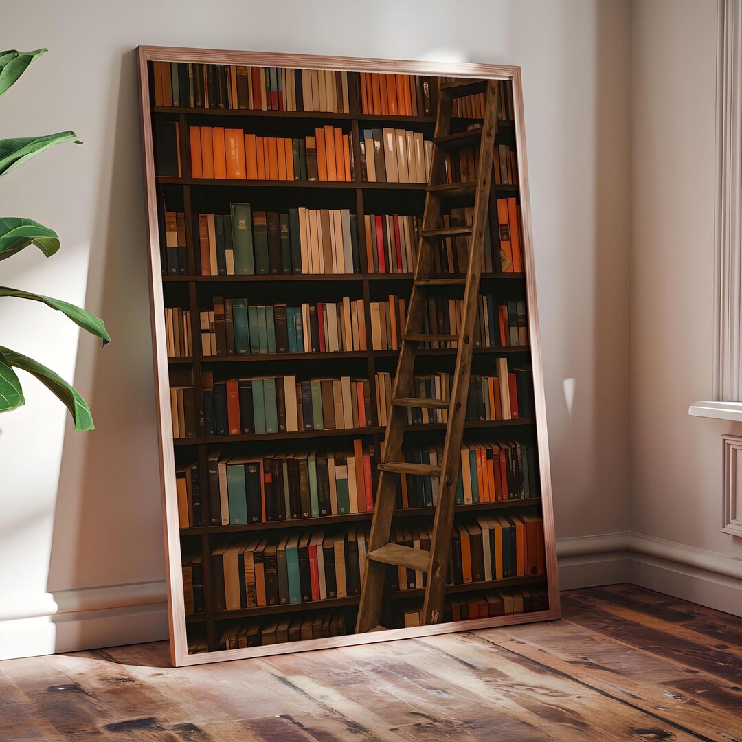 Vintage Bookshelf Poster - Book Worm Art - Handmade Wall Decor Gift - Etsy