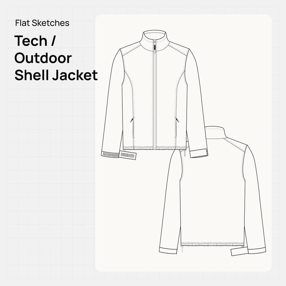 Tech / Outdoor Shell Jacket Flat Sketch | Lightweight Technical Jacket ...