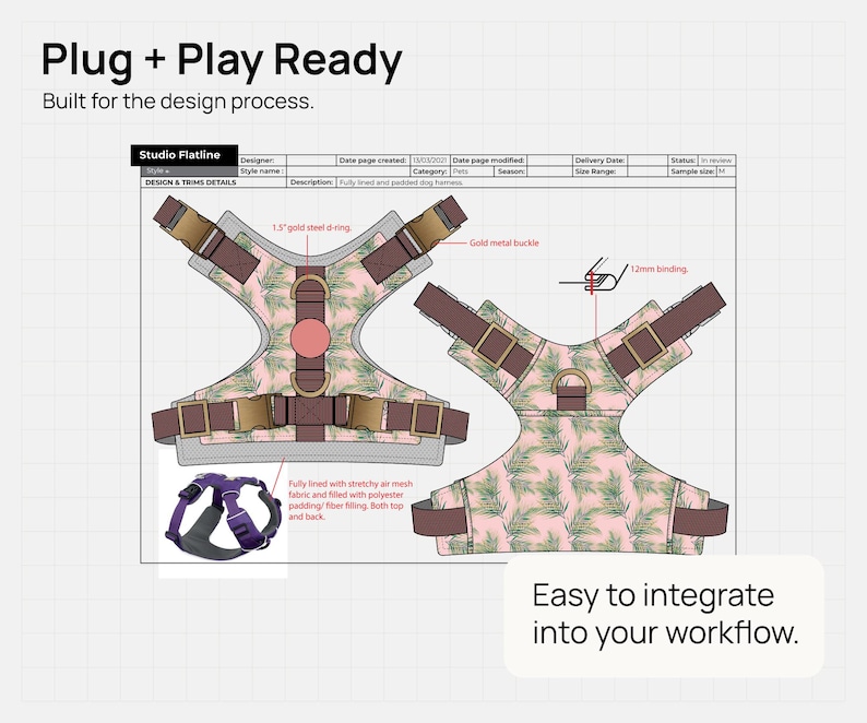 Dog Harness Flat Sketch | Adjustable Pet Harness CAD Template (ai, Pdf ...