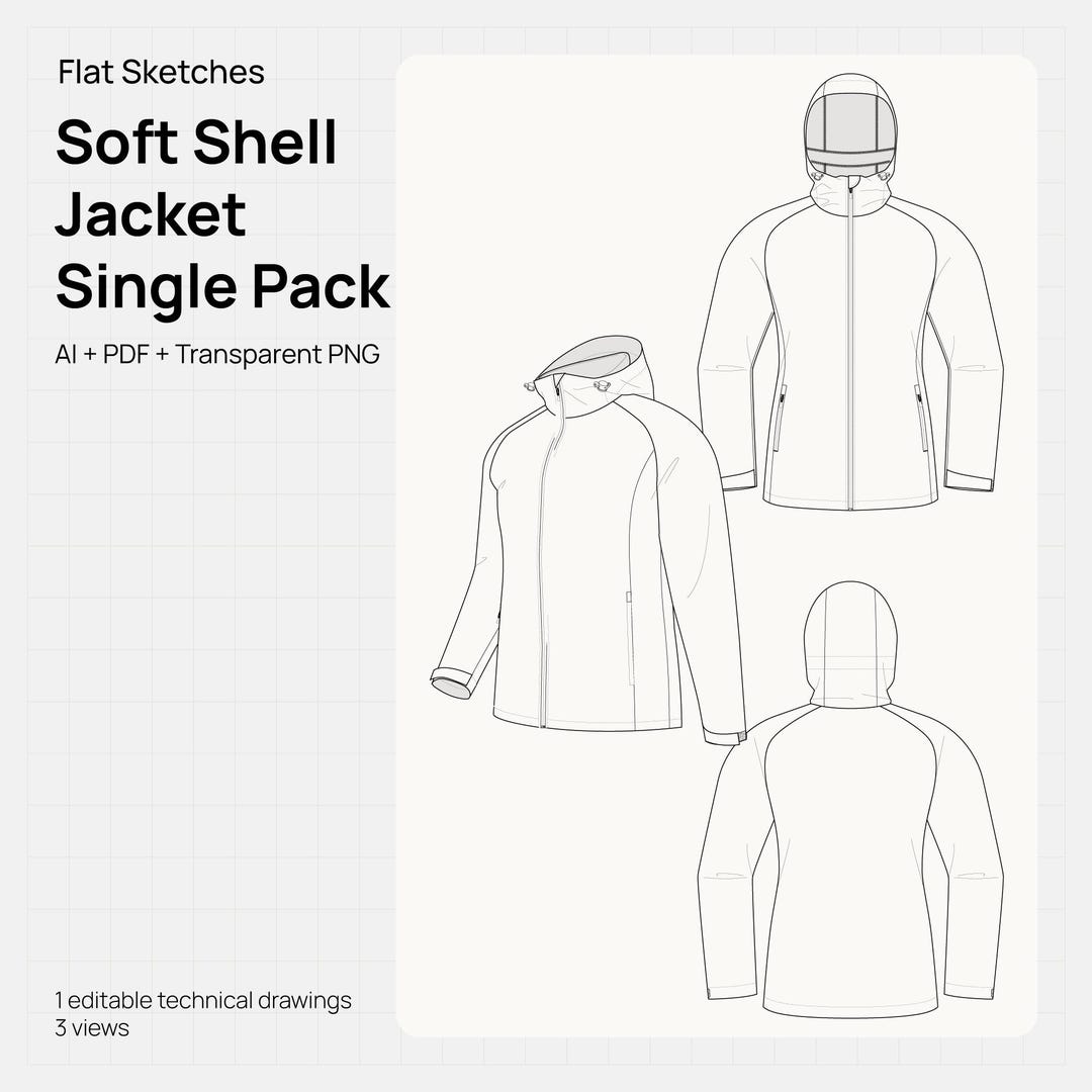Editable Streetwear Soft Shell Jacket Technical Drawings - Digital Flat ...