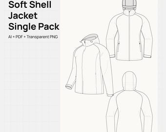Editable Streetwear Soft Shell Jacket Technical Drawings - Digital Flat ...
