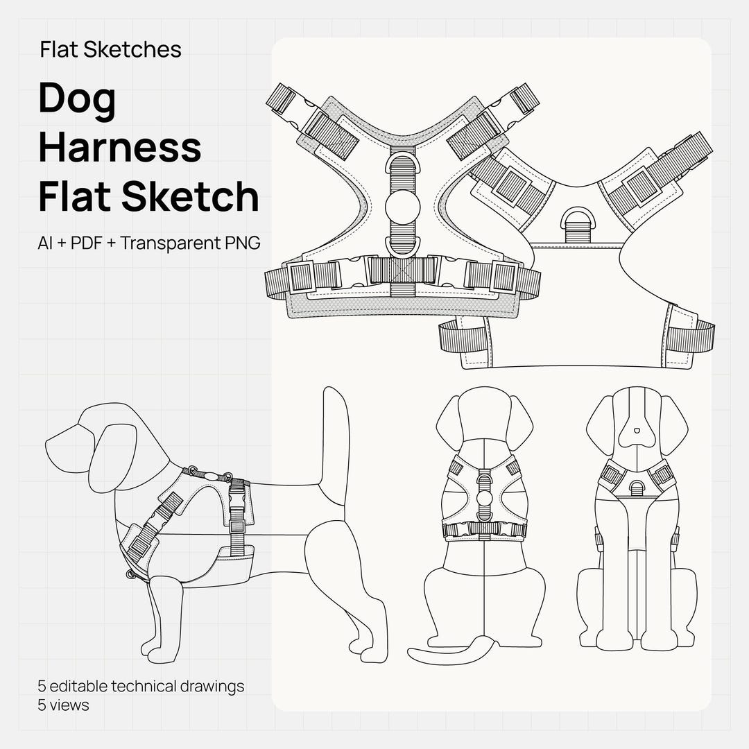 Dog Harness Flat Sketch | Adjustable Pet Harness CAD Template (ai, Pdf ...