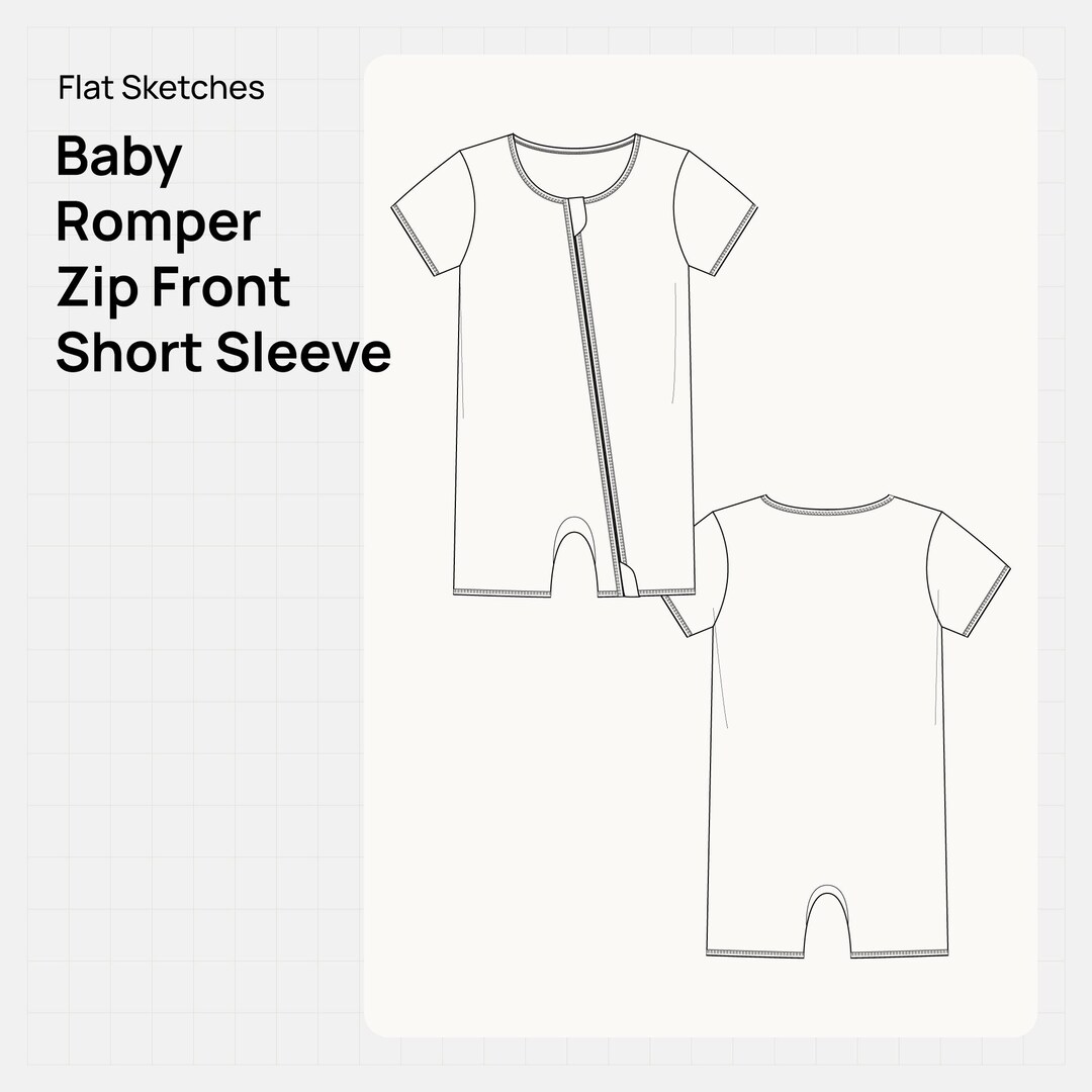 Baby Zip Front Romper Vector Flat Sketch - Etsy