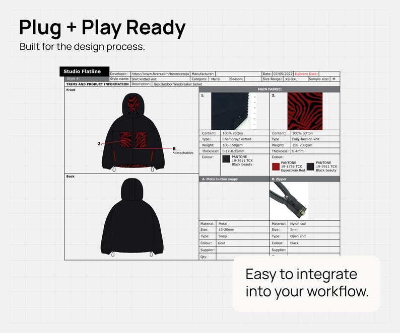 Editable Outdoor Windbreaker Jacket Flat Sketch Bundle - Digital CAD ...