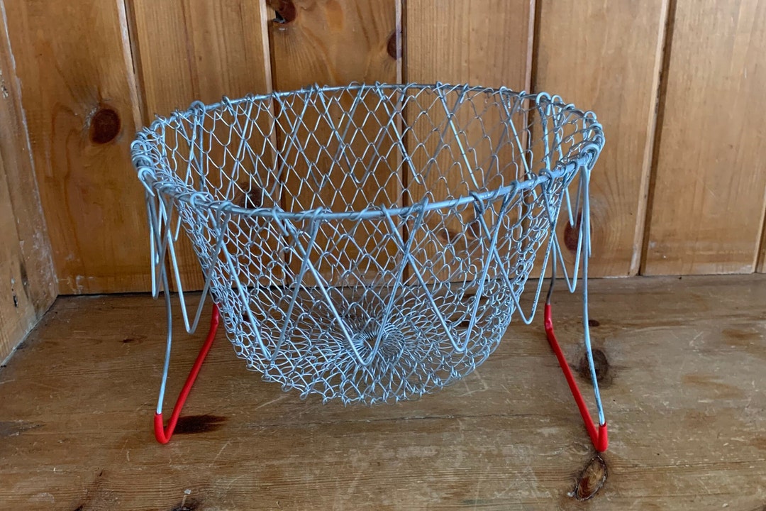 Vintage French Chef Basket Wire Mesh Folding Egg Fruit Vegtable Holder ...