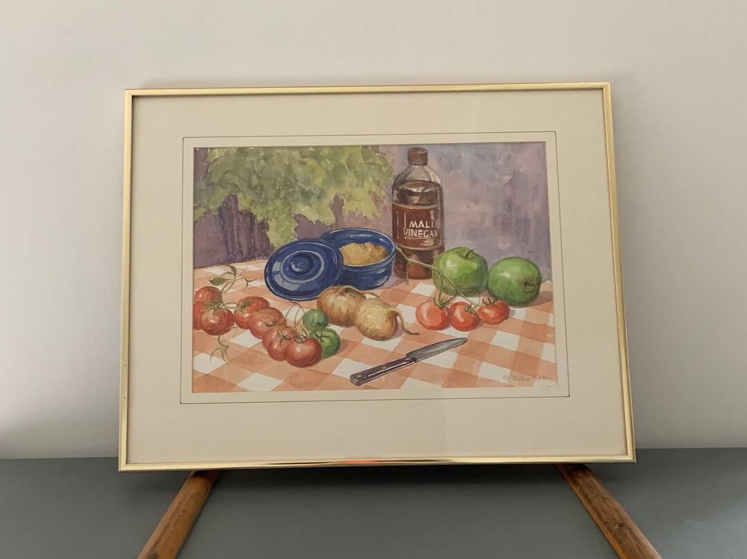 Vintage Framed Still Life Watercolour chutney Making Signed Pat Tucker ...