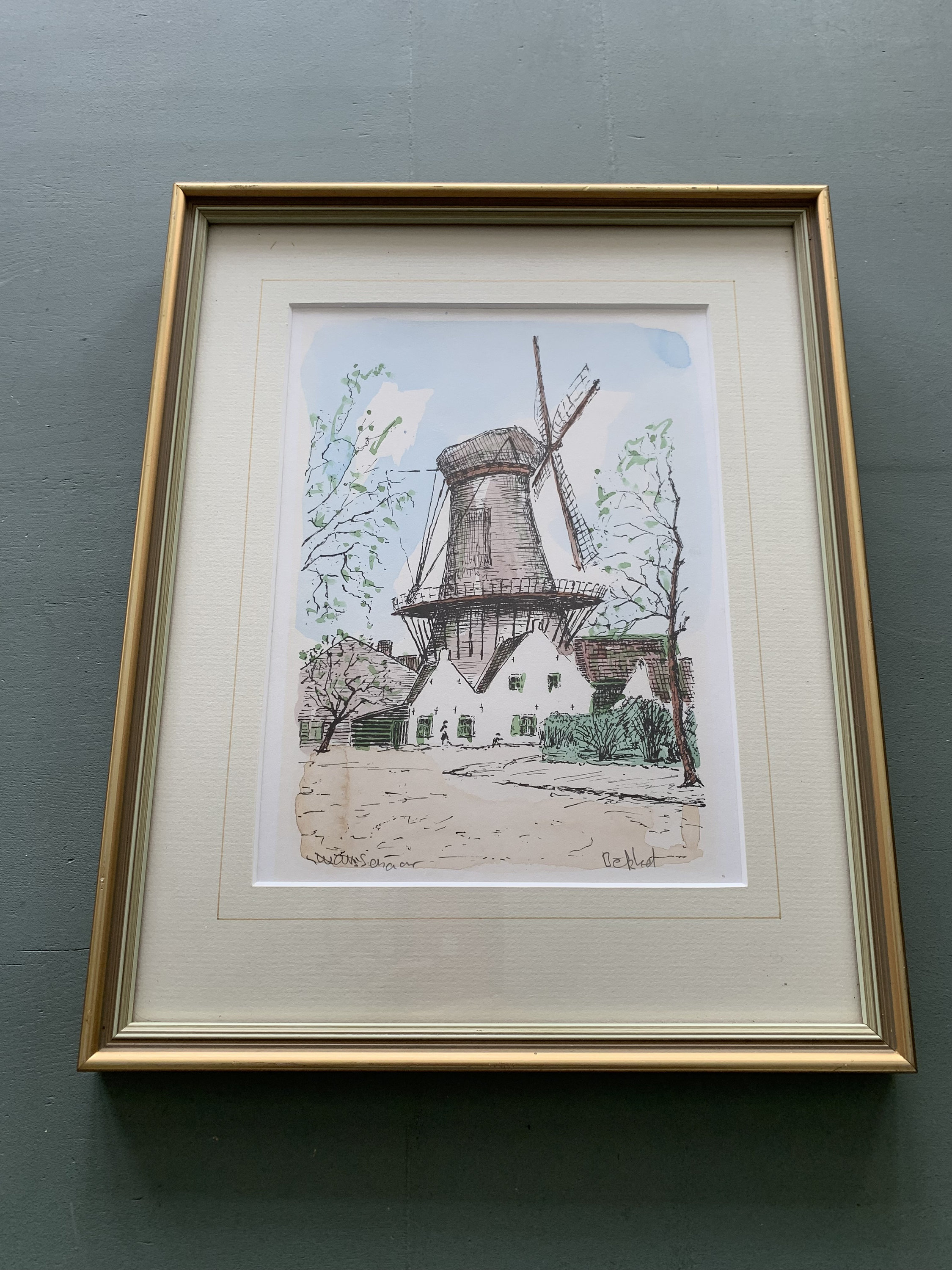 Vintage Framed Hand Coloured Engraving Dutch Windmill Signed - Etsy