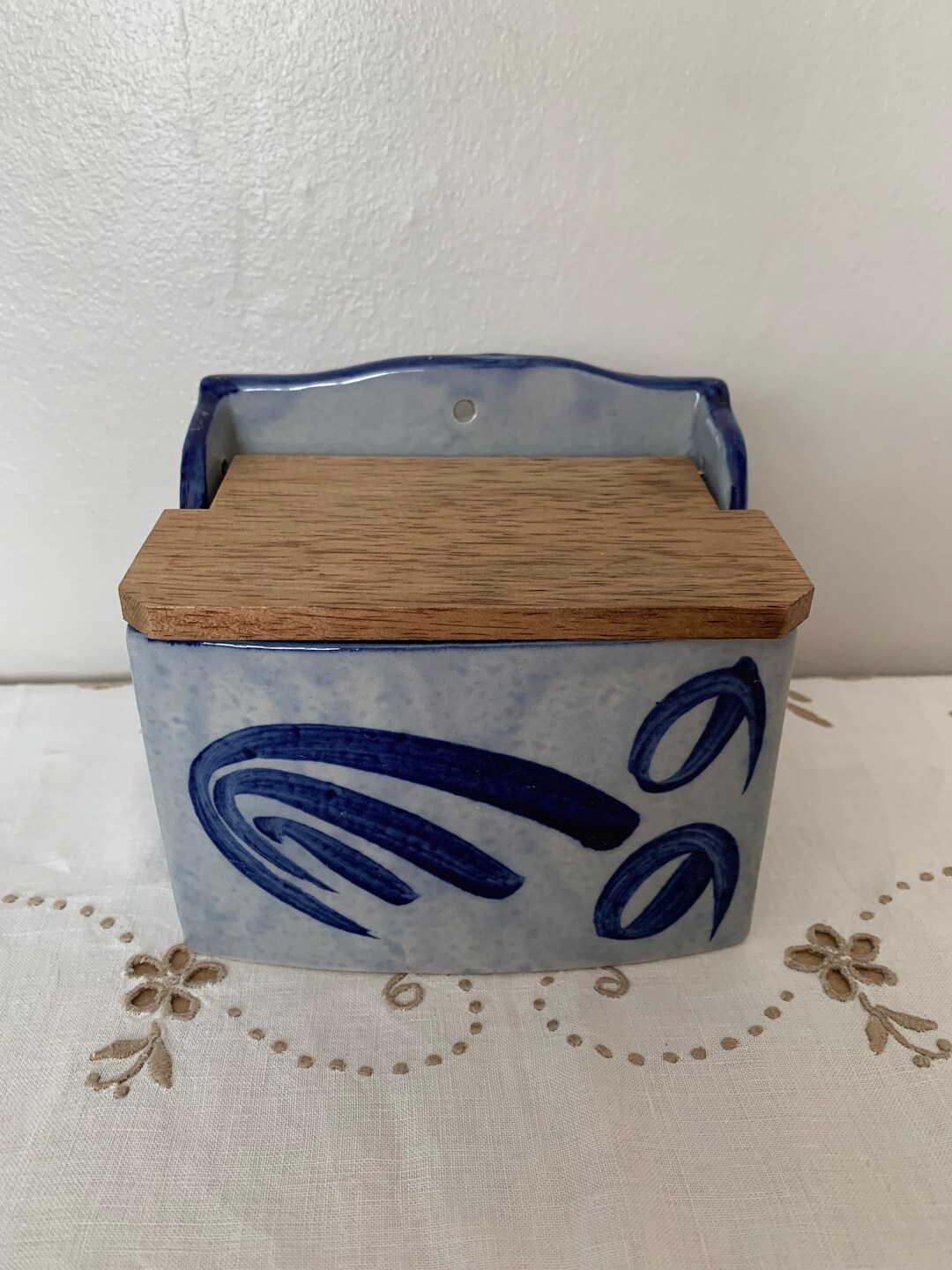 Vintage French Ceramic Salt Box Wall Mounted Kitchen Storage - Etsy