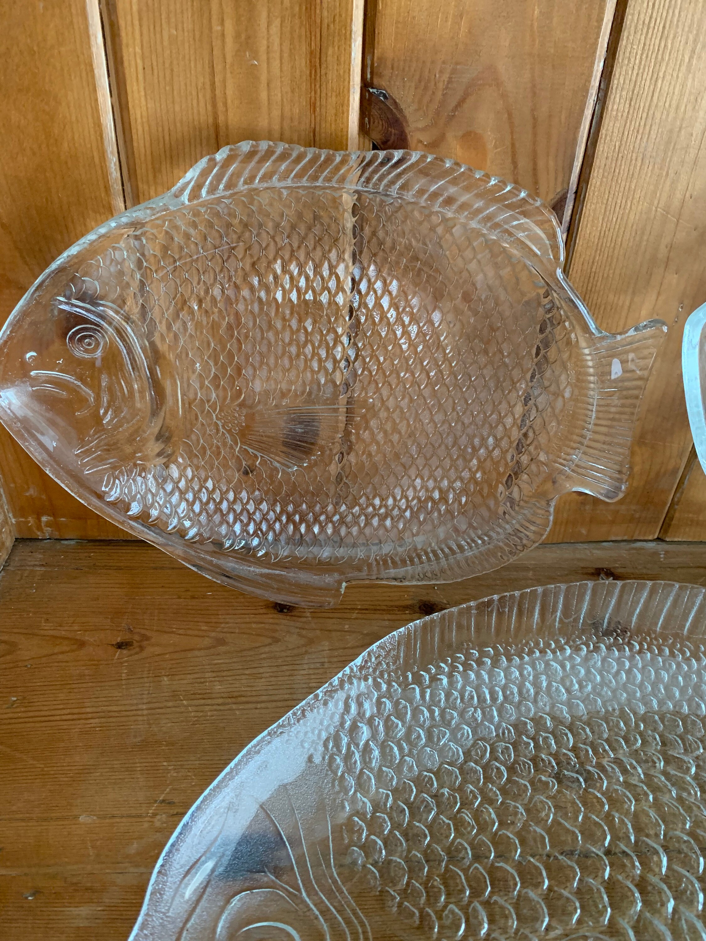 Vintage Large Glass Fish Shaped Serving Platter With 2 Dinner - Etsy