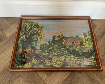 Vintage Needlepoint Flower Cottage Landscape Scene Framed - Etsy
