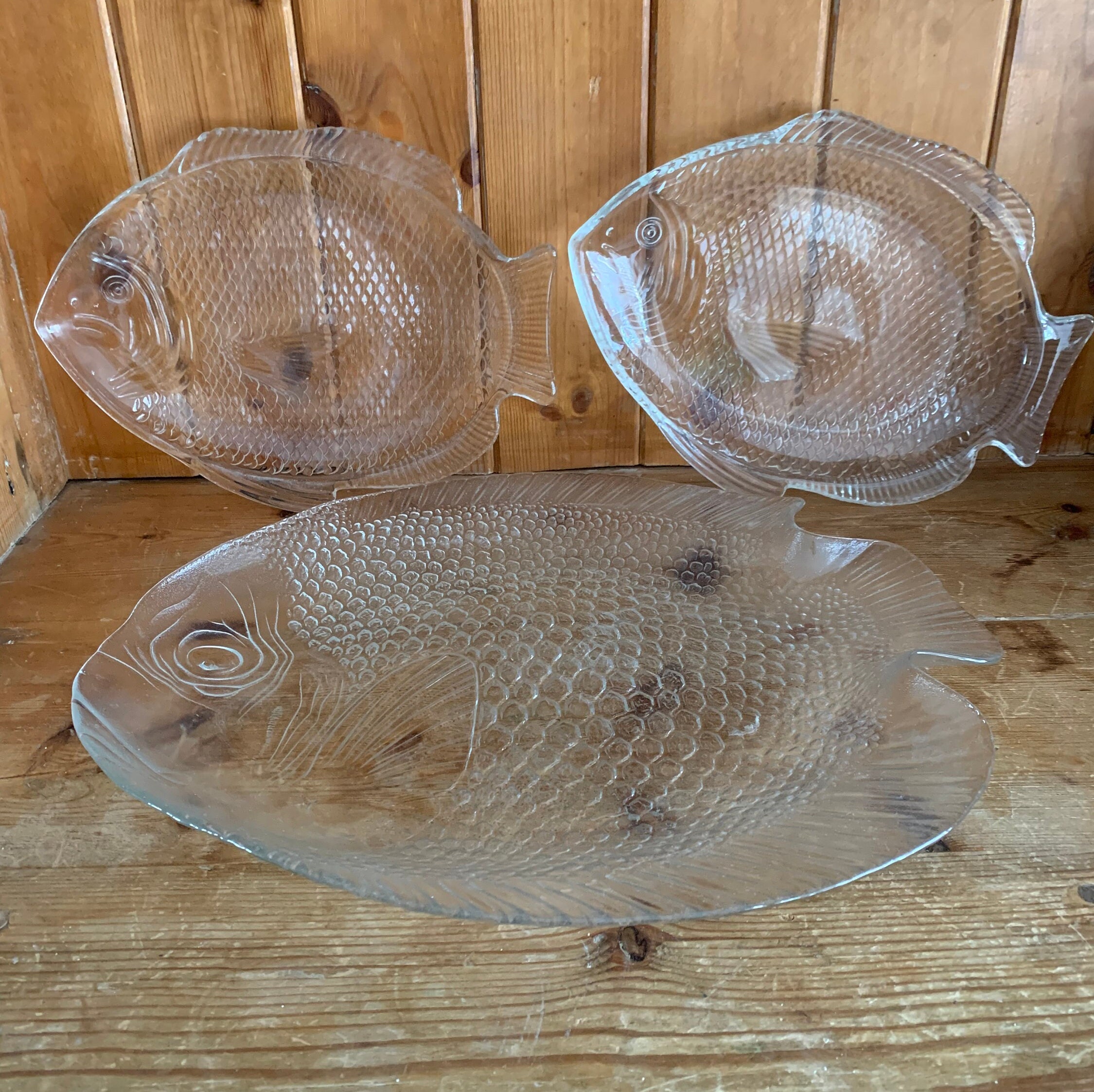 Vintage Large Glass Fish Shaped Serving Platter With 2 Dinner - Etsy