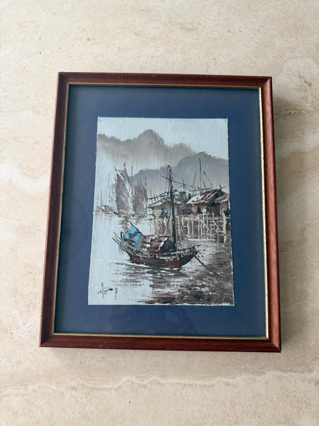 Vintage Framed Oil Painting Chinese Junk Boat River Scene Signed - Etsy