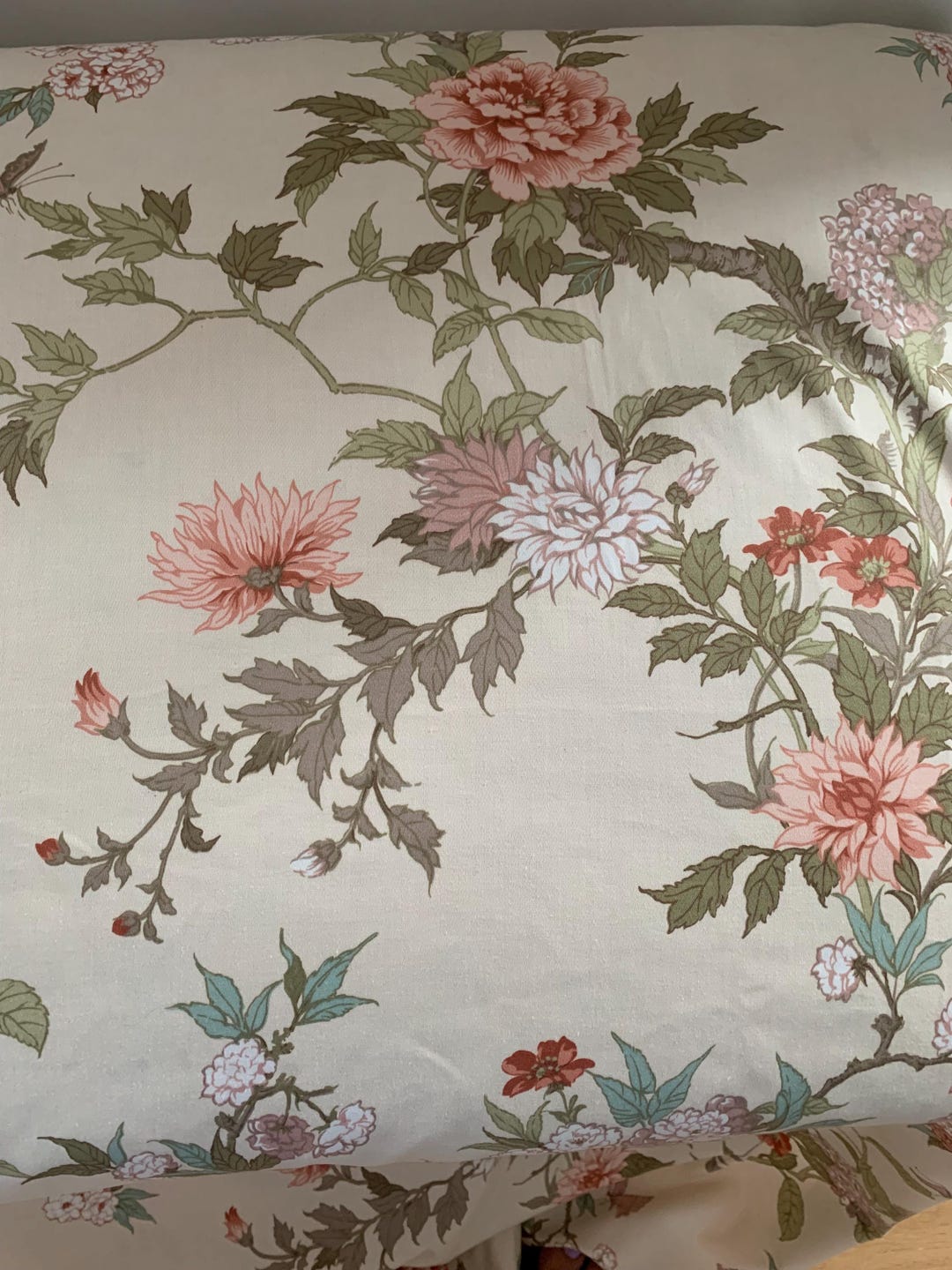 Vintage Crowson lavante Floral Fabric Cream Pink Green Cotton 1980s per ...