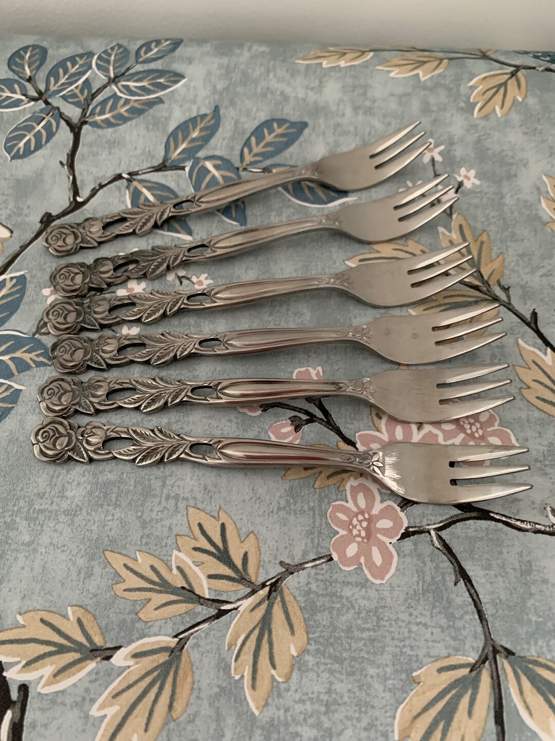 6 Vintage Stainless Steel Pastry Cake Forks Rose Handles Japan 1960s - Etsy