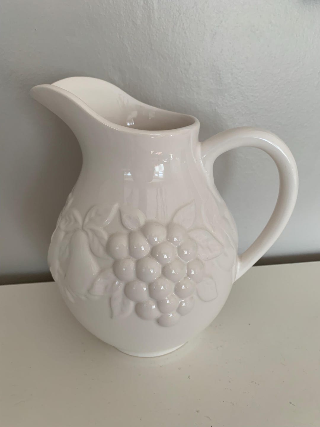 Vintage St Michael White Ceramic Jug Pitcher Raised Fruit Design 1980s ...