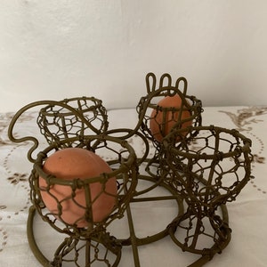 Vintage Bronze Metal Wire Egg Holder Chicken Design Rustic French ...