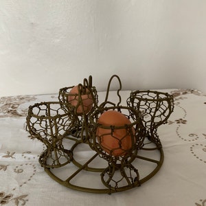 Vintage Bronze Metal Wire Egg Holder Chicken Design Rustic French ...