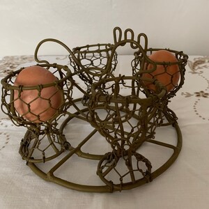 Vintage Bronze Metal Wire Egg Holder Chicken Design Rustic French ...