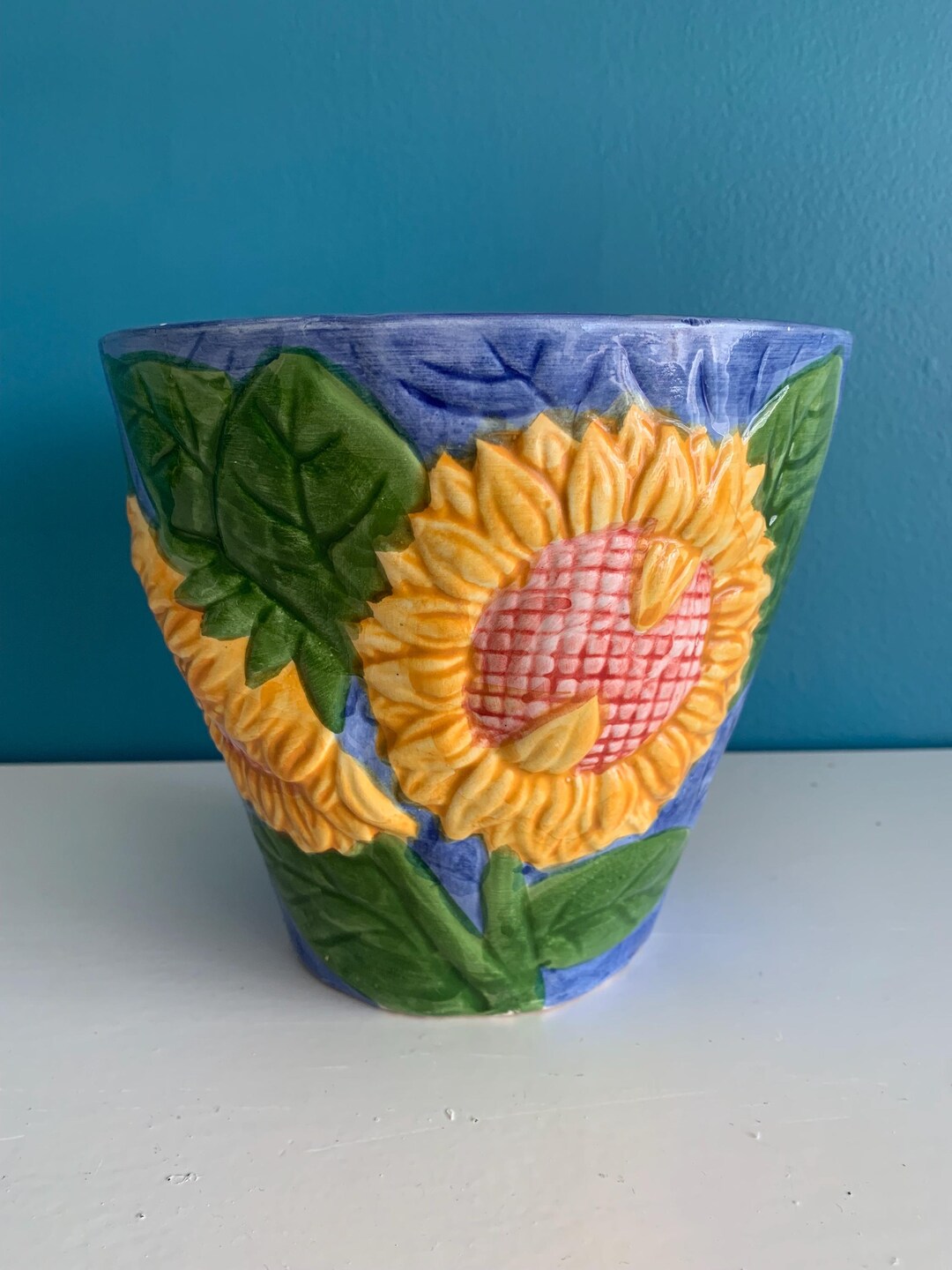 Vintage Rayware Planter Plant Pot Sunflower Design Hand Painted - Etsy