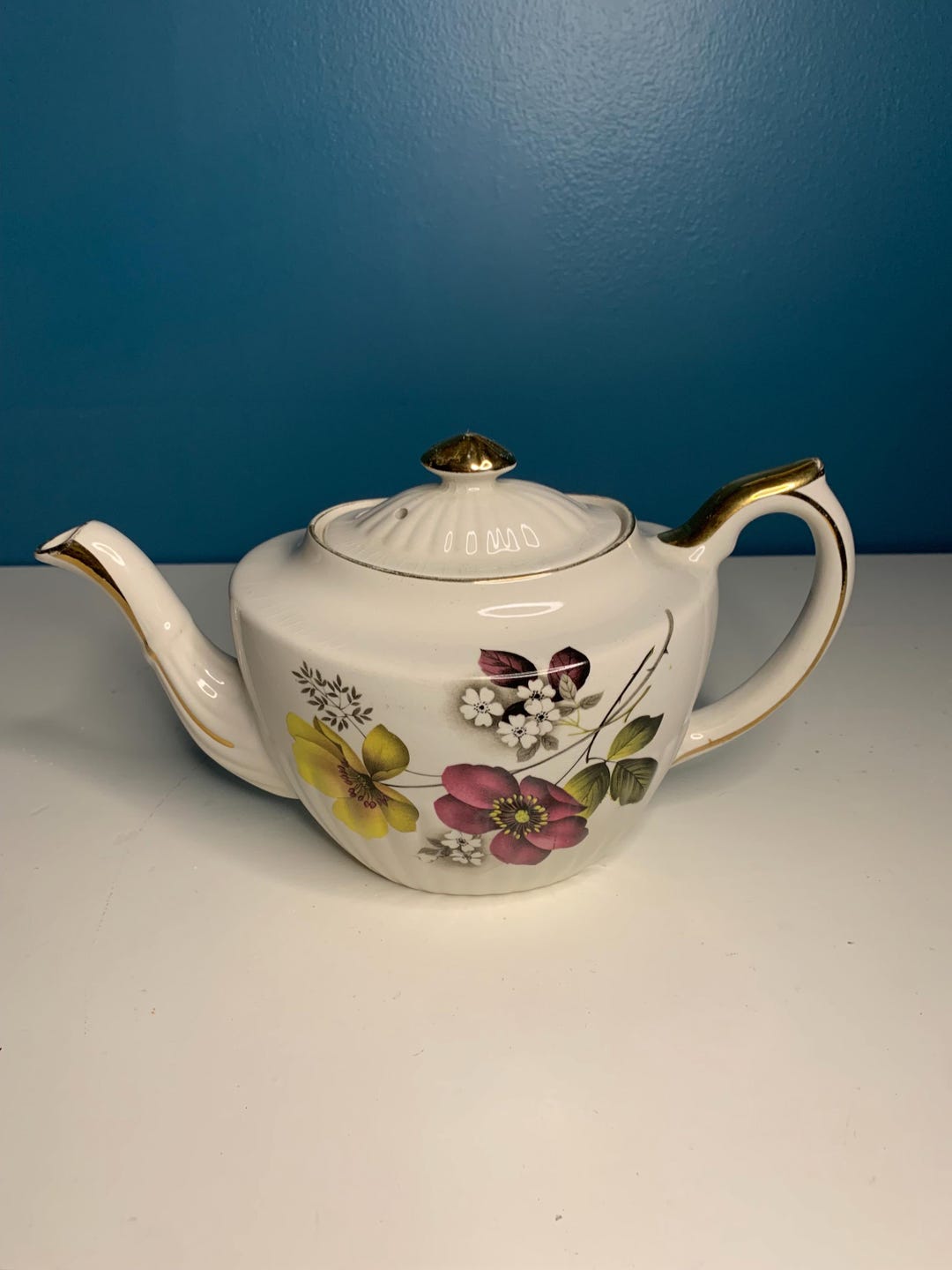 Vintage Gibson Teapot Yellow and Purple Floral 1950s - Etsy