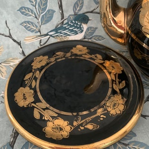 Vintage 1930s Wade Teapot With Stand Black and Gold Floral - Etsy