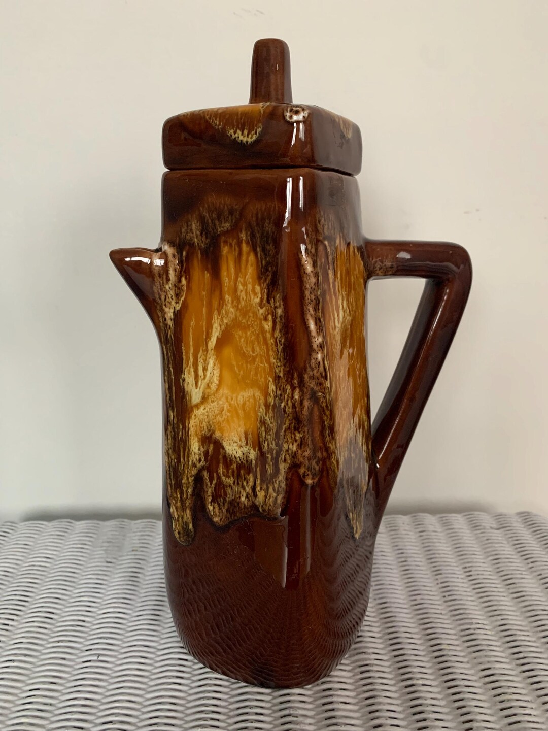 Vintage Square Shaped Coffee Pot Brown Lava Glaze Studio Pottery French ...