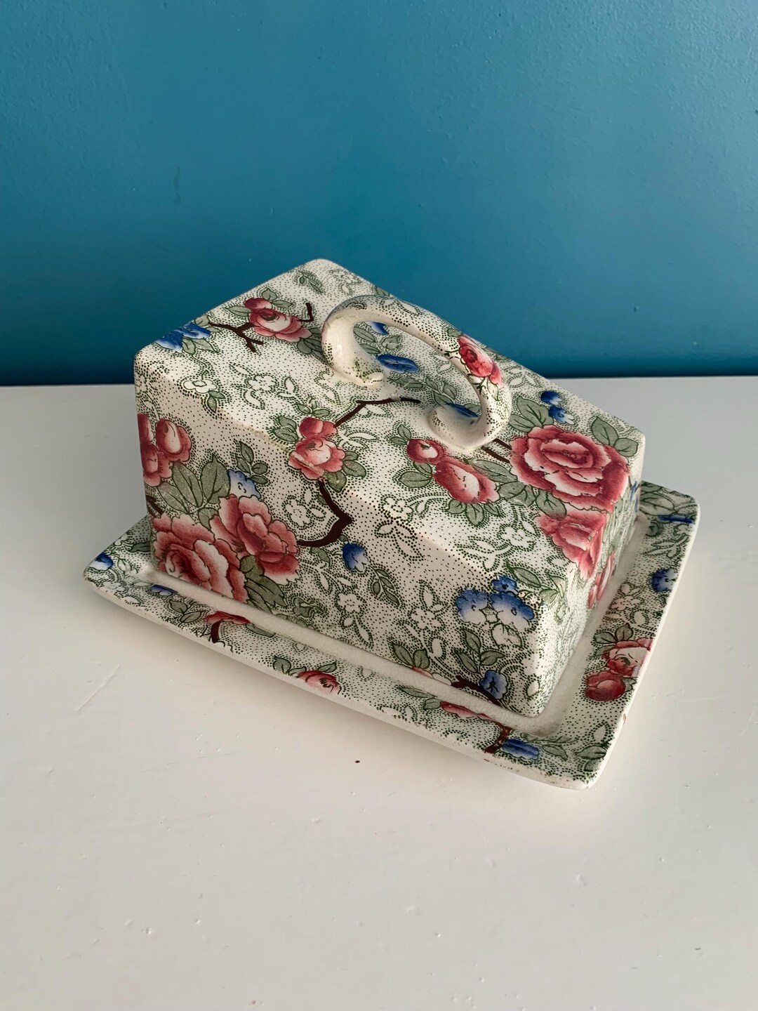Vintage Chinese Rose Butter Cheese Dish With Lid Leighton Pottery 1930s ...