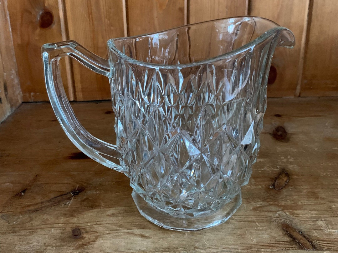 Vintage Pressed Glass Water Jug Pitcher Flower Vase 1950s Diamond ...