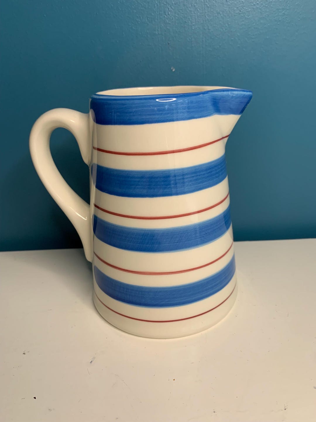Vintage Rayware Farmhouse Small Jug Blue White Stripes - Etsy
