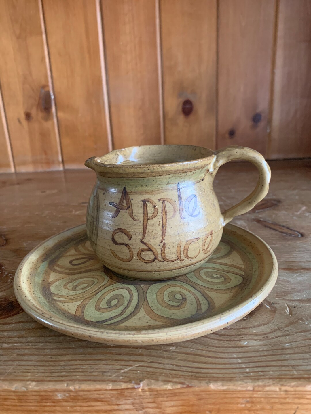 Vintage Alvingham Studio Pottery Apple Sauce Jug With Saucer Speckled ...